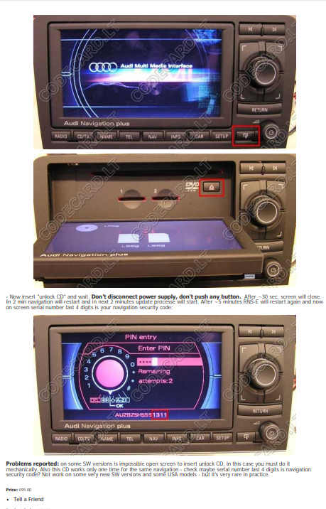 Audi navigation RNS-E unlock CD + Instruction - Automobile Hacking